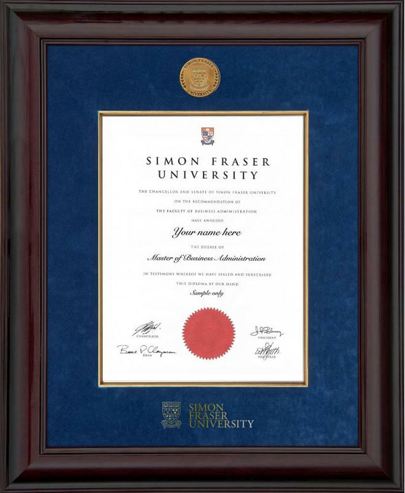 40000103022 SFU Glossy Mahogany Diploma Frame Blue Velvet W/Medallion ...
